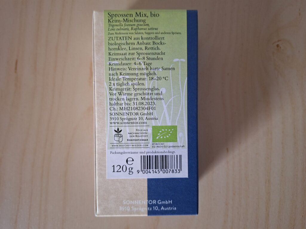 Sprossen Mix bio 120g: Bockshornklee Linsen Rettich, NEU & OVP ...